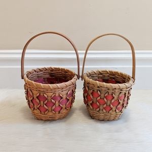 Vintage | Accents | Vintage Set Of 2 Tan And Red Wicker Baskets | Poshmark